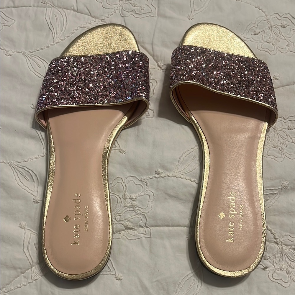 Kate Spade Gold And Pink Glitter Slide Sandals - Gem